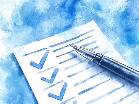 A Closeup View Of A Checklist With Blue Check Marks And A Pen On A Textured Blue Background