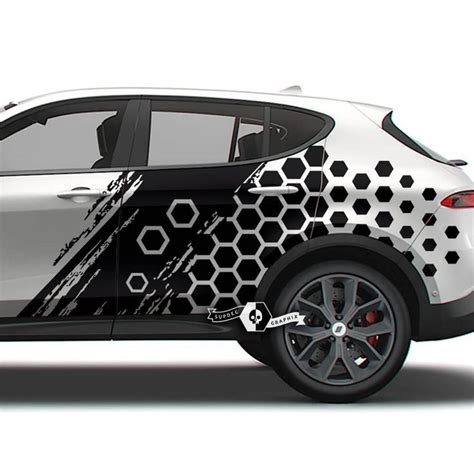 Pair Dodge Hornet Doors Side Stripes Splash Wrap Honeycomb Vinyl Decals