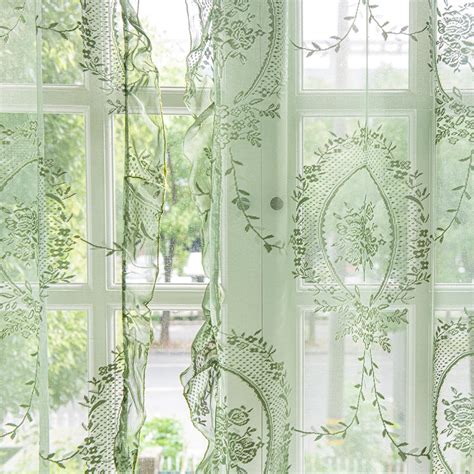 Deeprove Green Lace Curtains 63 Inches Length 2 Panels Set