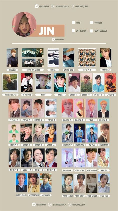 Jin Korean Photocards Wishlisttemplate Карта Альбом Обои