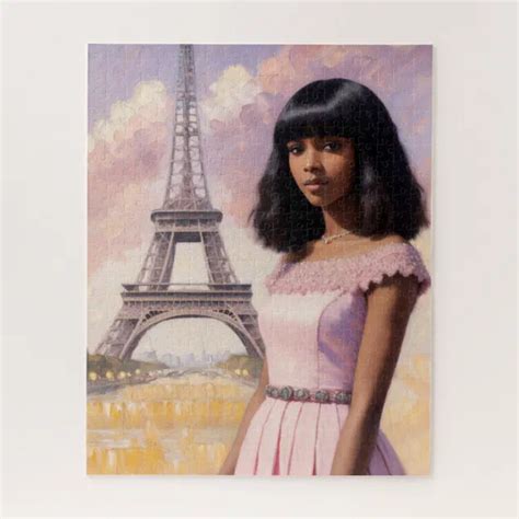 French Black Girl Pink Parisian Art Jigsaw Puzzle Zazzle
