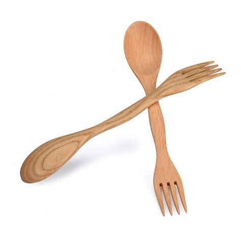 Newly Wooden Spoon Fork Knife Camping Hiking Utensils Spork Combo