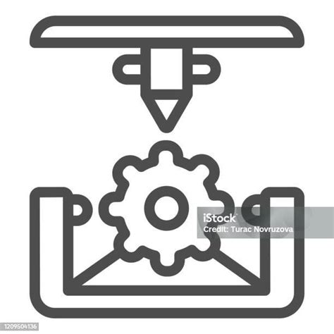 톱니바퀴 3d 인쇄 라인 아이콘입니다 흰색에 격리 된 3d 인쇄 역학 벡터 그림입니다 기어 3d 인쇄 프로세스 개요 스타일