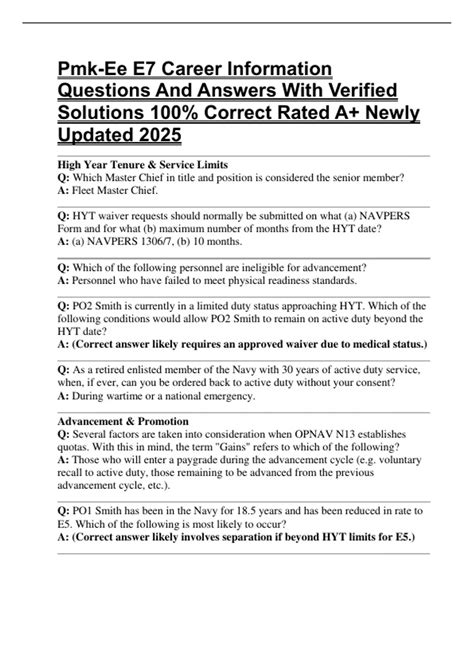 Pmk Ee E7 Career Information Questions And Answers With Verified Solutions 100 Correct Rated A