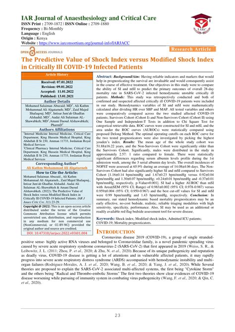 pdf the predictive value of shock index versus modified shock index