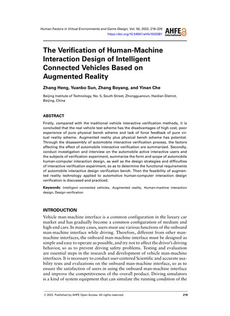 Pdf The Verification Of Human Machine Interaction Design Of Intelligent Connected Vehicles