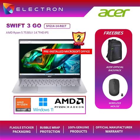 Acer Swift 3 Go Sfg14 41 R61t 14 Fhd Laptop Pure Silver Ryzen 5