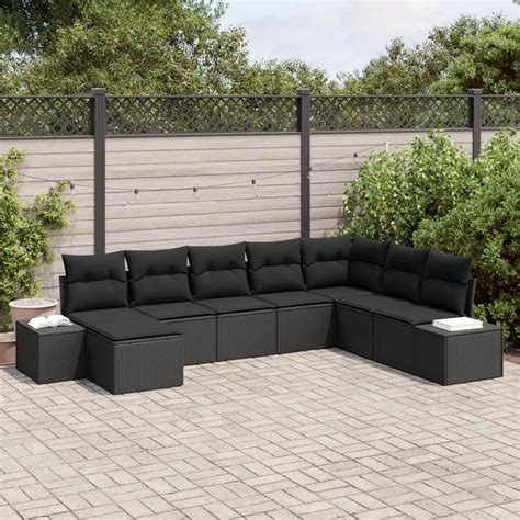 8 Piece Garden Sofa Set With Cushions Greyblack Poly Rattan Vidaxl