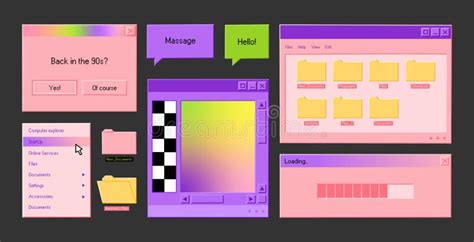Set Of Retro User Interface Elements Old Computer 90s Concept Stock