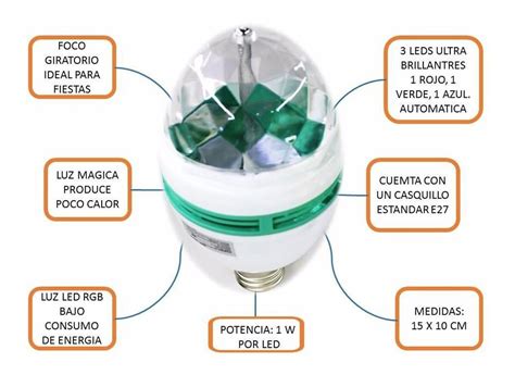 SLIM COMPANY Foco Led Rgb Giratorio Luz Disco En Casa Crystal Ball Dj