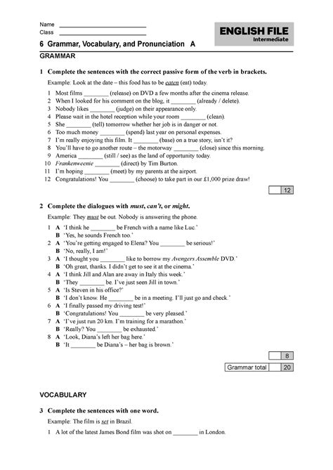 EIC Practice Exercises Unit Class Grammar Vocabulary And