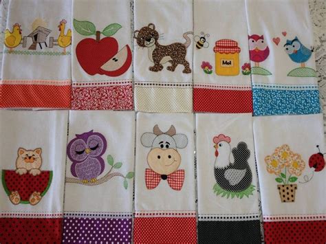Panos De Prato Em Patchwork Bordado Barrado 05 Peças R 50 00 em