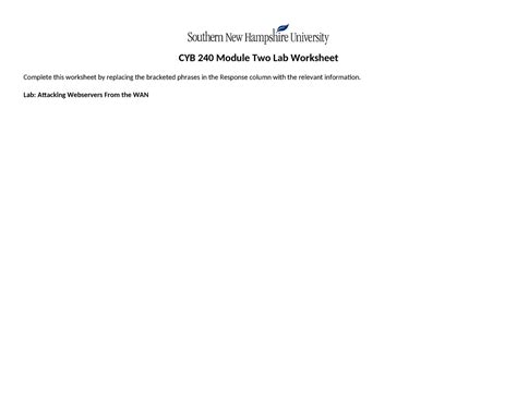 CYB Module CYB Module Two Lab Worksheet Complete This Worksheet By Replacing The