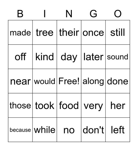 First Grade Sight Word Bingo Printable