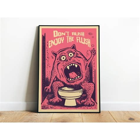 Poster Funny Toilet Poster Monster On The Toilet Print Restroom Art