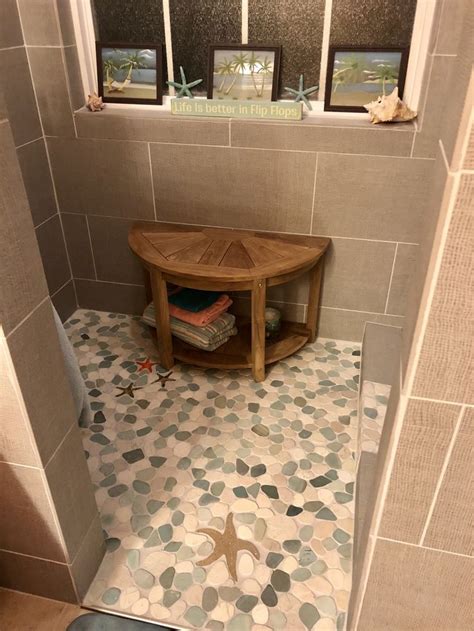 Sliced Sea Green And White Pebble Tile Bathroom Shower Faucets