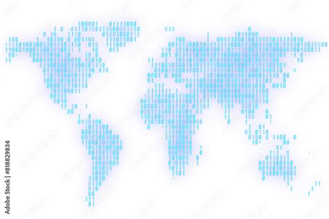 Digital Binary Code Forming A World Map Silhouette On A White