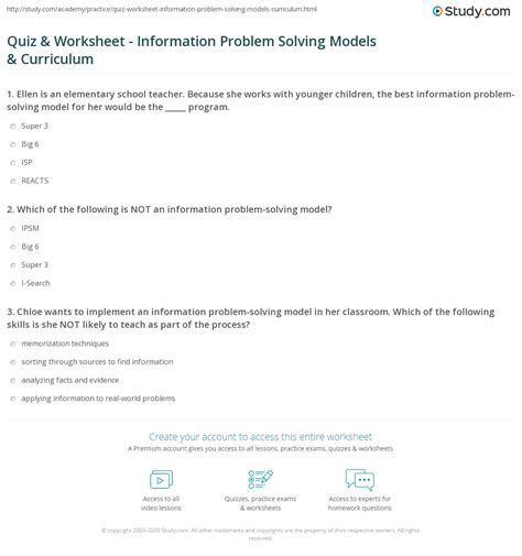 Quiz And Worksheet Information Problem Solving Models And Curriculum