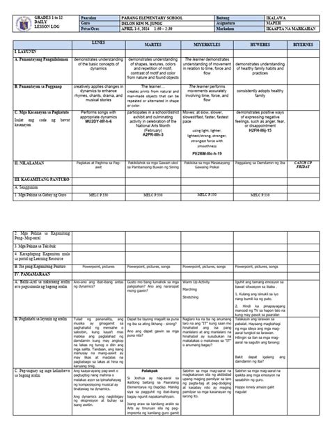 Daily Lesson Log Math Pdf
