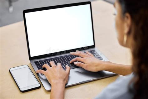 Screen Mockup Laptop And Woman Hands Typing With Computer Information