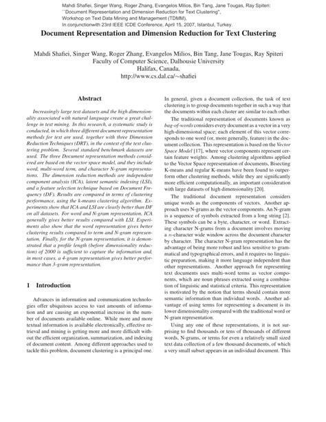 pdf document representation and dimension reduction for text clustering
