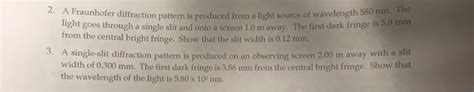 solved 2 a fraunhofer diffraction pattern is produced from