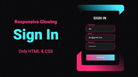 2025 glowing sign in page tutorial responsive html css design neon
