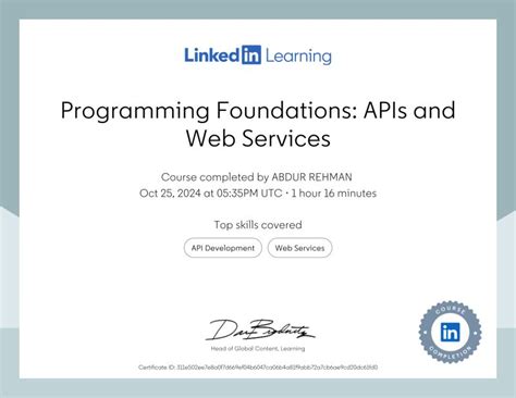Abdur Rehman On Linkedin Certificate Of Completion