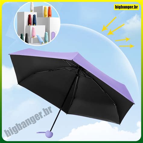 Guarda chuva de plástico preto ultraleve mini cinco dobras e 8