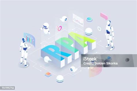 핀 테크 나 기계 변환 분야에서 Rpa 인공 지능 로봇 공학 프로세스 자동화 Ai의 등각 투영 개념 인공지능에 대한 스톡 벡터