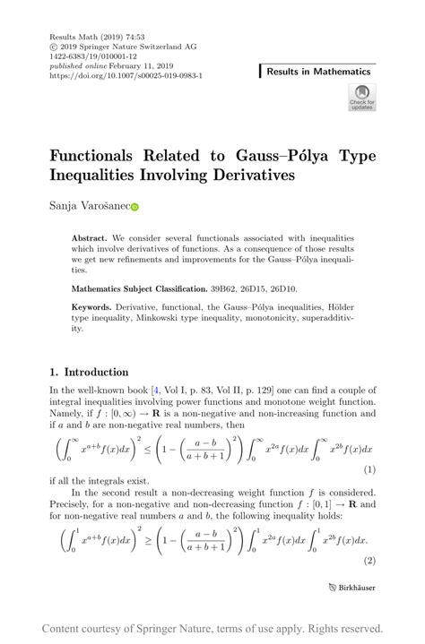 Functionals Related To Gausspólya Type Inequalities Involving Derivatives Request Pdf
