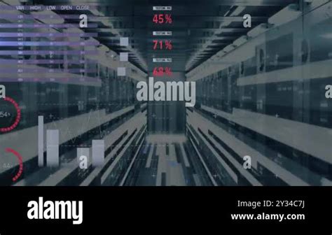 Data Analytics Animation Over Server Racks In Data Center Technology