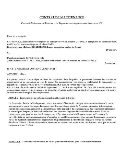 Contrat De Maintenance Pdf