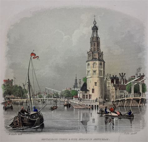OUDE SCHANS Montelbaanstoren J L Terwen 1858 Antieke Staalgravure Prent Hart