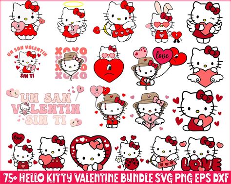 75 Valentine Hello Kitty Bundle Valentine Kawaii Kitty Svg Png Eps