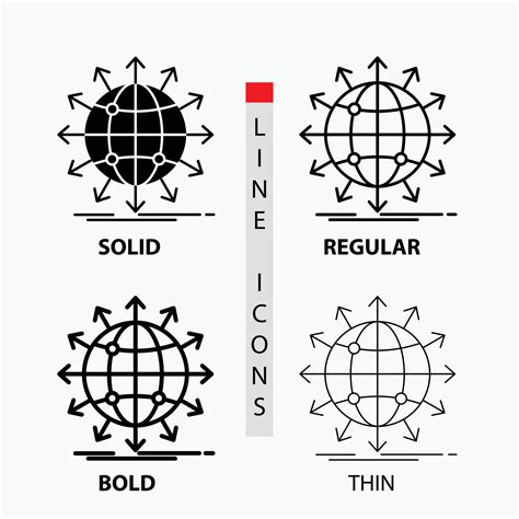 Globe Network Arrow News Worldwide Icon In Thin Regular Bold Line And Glyph Style Vector