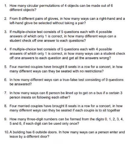 Solved 1 How Many Circular Permutations Of 4 Objects Can Be Chegg Com