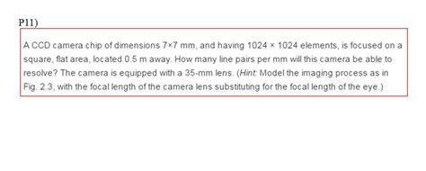 Solved A Ccd Camera Chip Of Dimensions 7 Times 7 Mm And