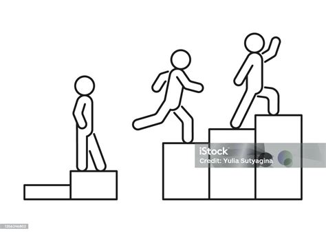 진보 기술 노동자 장애물계단 등반 비즈니스 라인 아트의 수준을 높이는 사다리에 삶의 다른 수준 성취와 성공 목표에 어려운 경로
