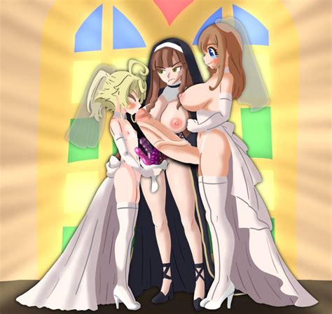 Rule 34 1futa 2girls 3girls Blonde Hair Blue Eyes Blush Bouquet