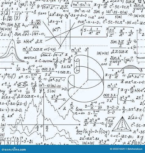 Vector Seamless Math Pattern With Mathematical Figures Calculations And Formulas `handwritten