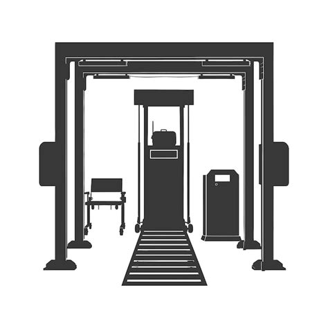 스레이 수하물 스캐너와 금속 탐지기 게이트가 있는 실루 공항 보안 검문소 프리미엄 벡터
