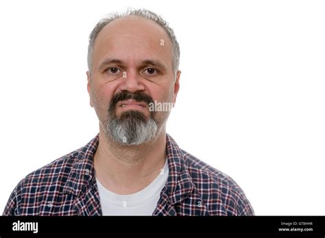 Single Balding Grumpy Old Man In Beard Mustache And Plaid Pyjamas With Angry Expression Over