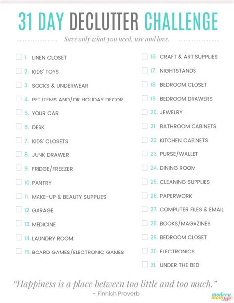 31 Day Declutter Challenge Free Checklist Printable Declutter Challenge Declutter