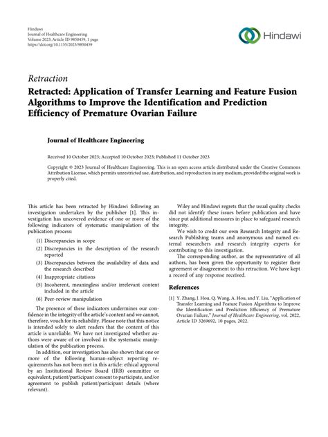 PDF Retracted Application Of Transfer Learning And Feature Fusion Algorithms To Improve The
