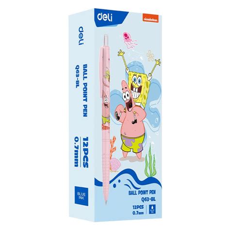 Deli Spongebob Bullet Tip Ball Point Pen 0 7mm Blue 12pcs Box Q63 Bl
