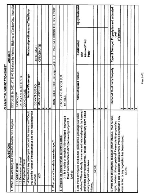 Claim Initial Verification Sheet Pdf