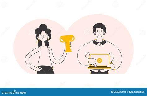 Team Of Teachers Online Learning Concept Trendy Linear Style Vector
