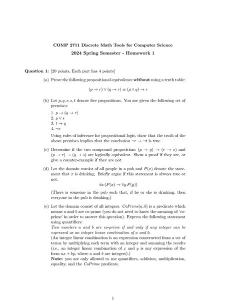 Hw1 2024s Homework Comp 2711 Discrete Math Tools For Computer Science 2024 Spring Semester