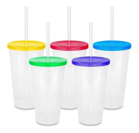 10 Vasos Reusables Con Tapa De Colores Y Popote 650 Ml Meses Sin Intereses